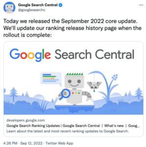 Google Announces September 2022 Core Algorithm Update - One9Seven6